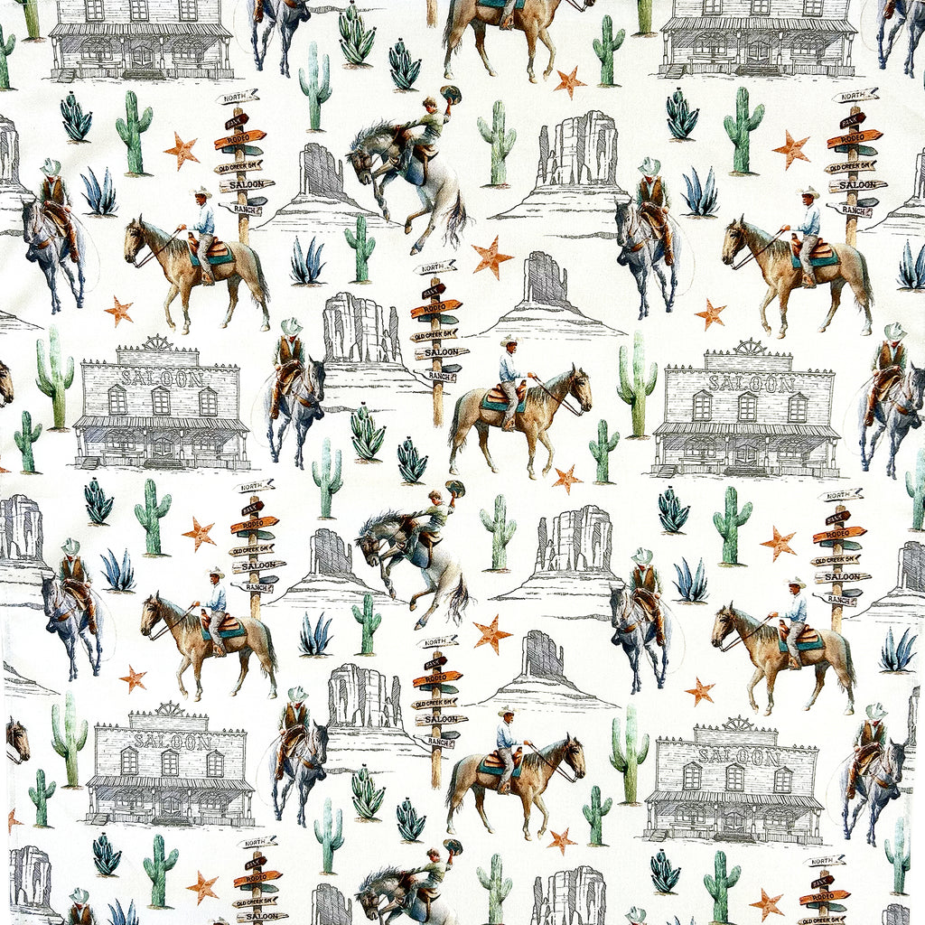 Rockmount Cowboy Riders & Cactus Western Cotton Bandana in Ivory