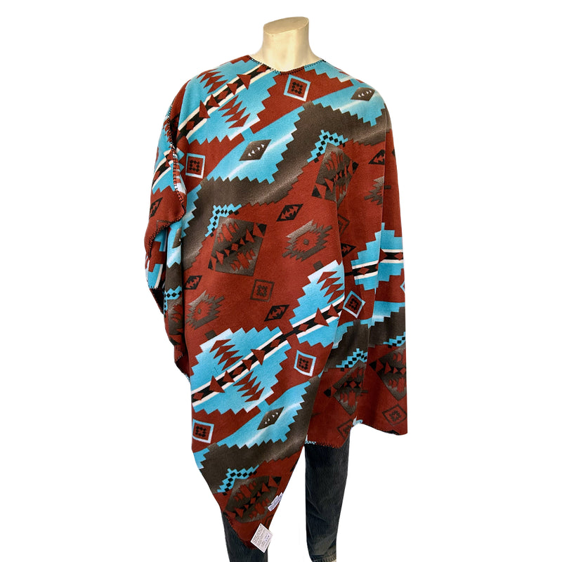 Native Pattern Fleece Western Poncho in Rust & Turquoise – Rockmount