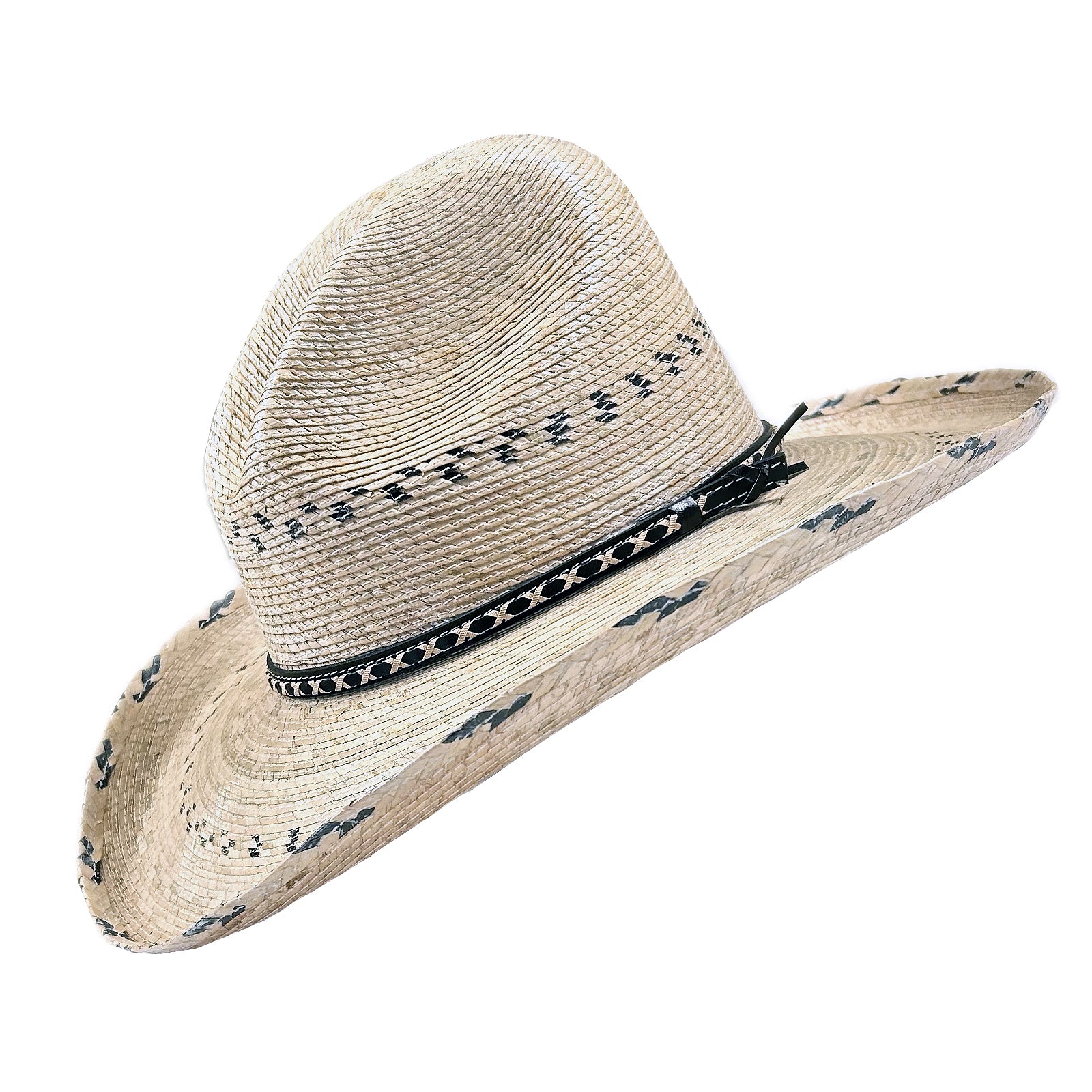 Rockmount Premium Palm Straw Cowboy Hat With Gus Stripe Hat
