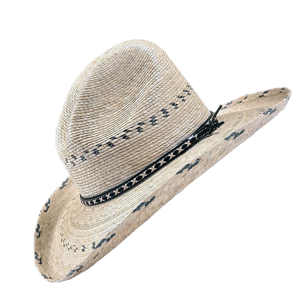 Rockmount Premium Palm Straw Cowboy Hat With Gus Stripe Hat