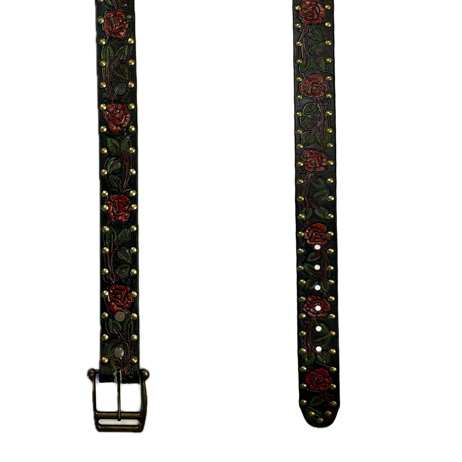 Rockmount Black Tooled Leather Belts with Red Roses