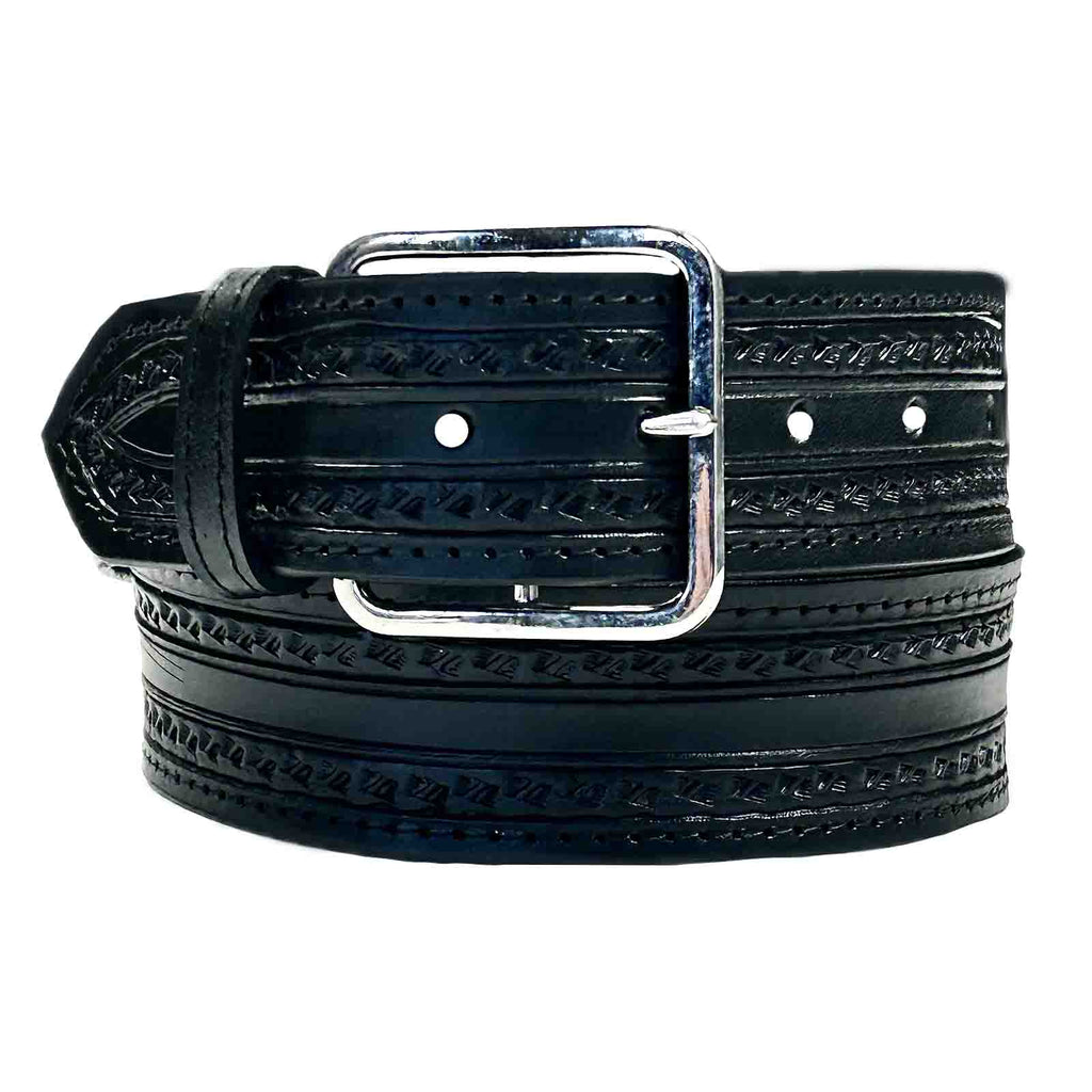 Rockmount Tooled Check Leather Belt in Black