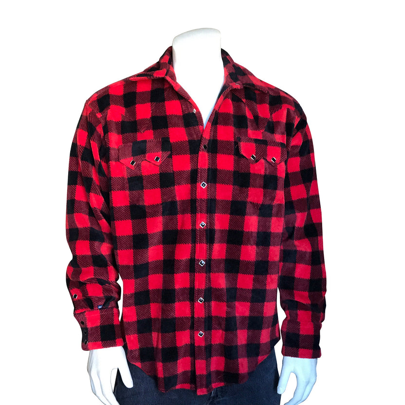 Rockmount Men's Plush Flannel Red Buffalo Check Western Shirt