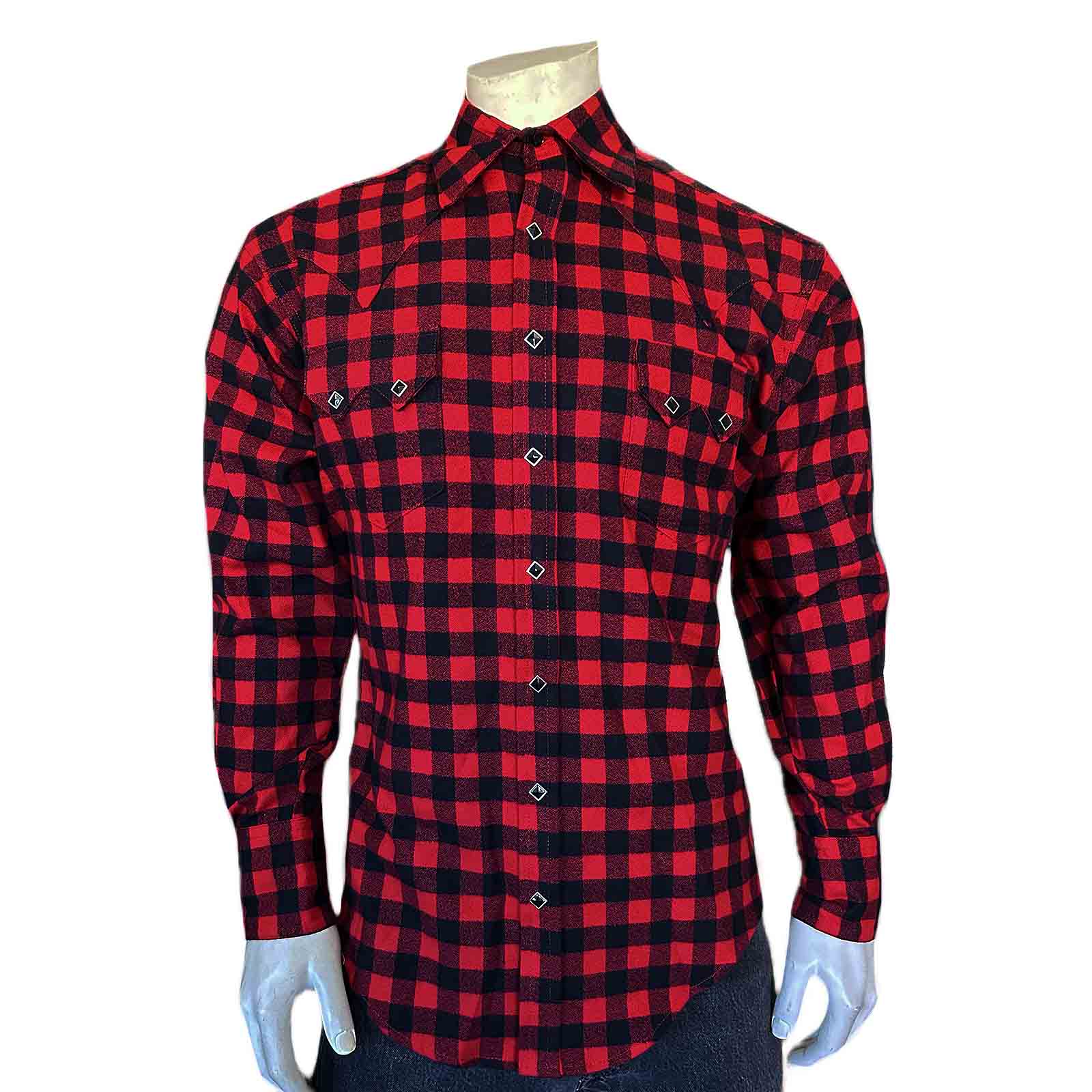 Rockmount Men's Plush Flannel Red Buffalo Check Western Shirt