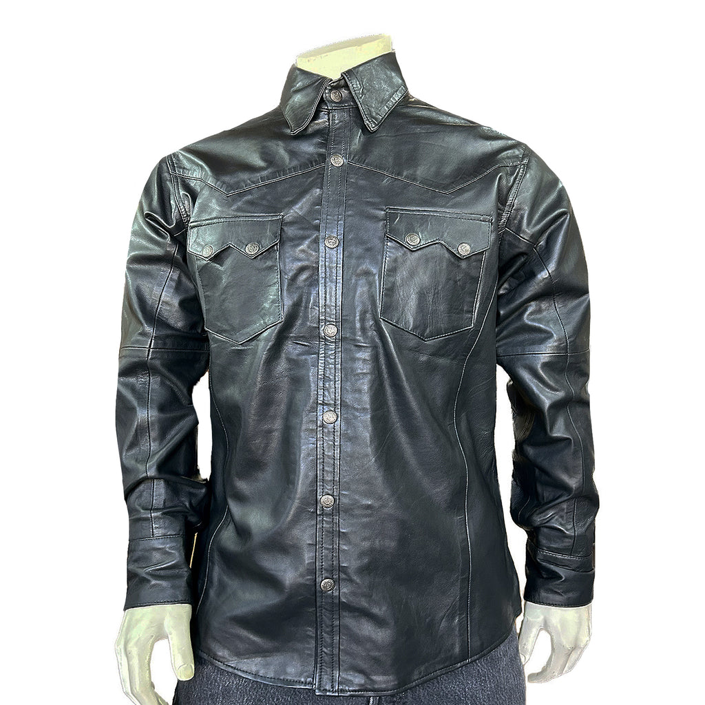 Rockmount Men's Calf Skin Leather Western Shirt in Charcoal Black