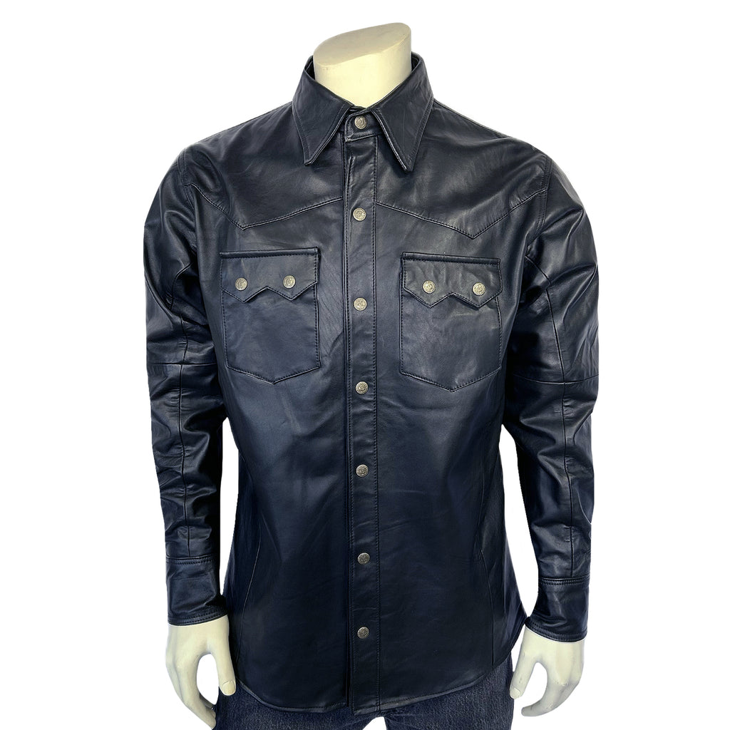Rockmount Men's Calf Skin Leather Western Shirt in Charcoal Black
