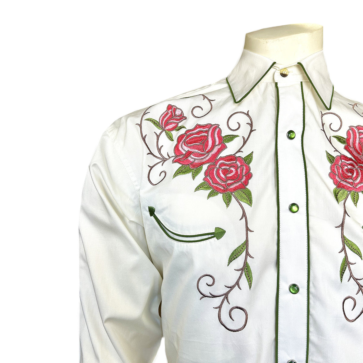 Rockmount Men’s Ivory Longhorn & Floral Embroidery Western Shirt