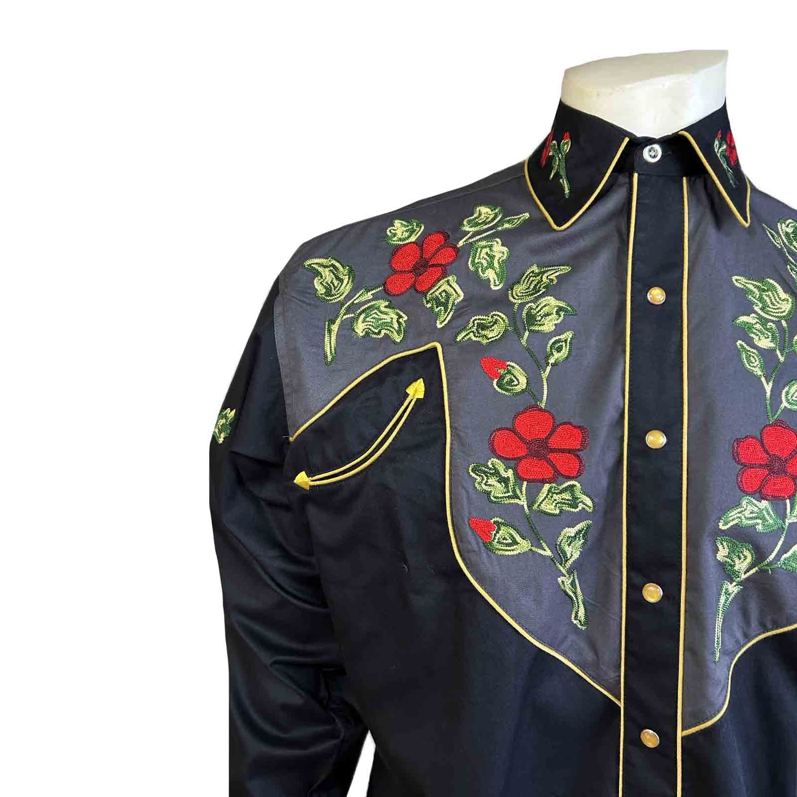 Rockmount Men's 2-Tone Black & Grey Embroidered WESTERN SNAP SHIRT