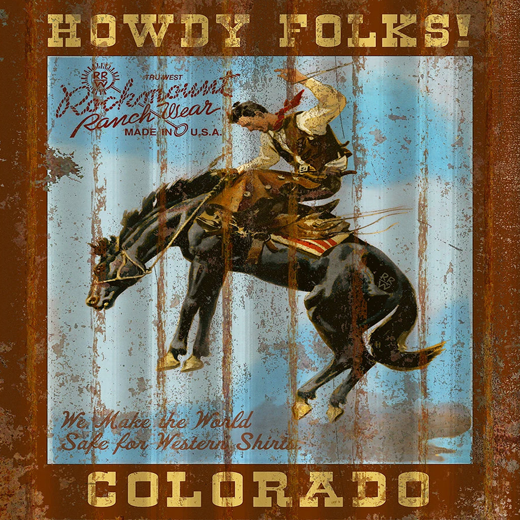 Rockmount Howdy Bronco Corrugated Metal Sign