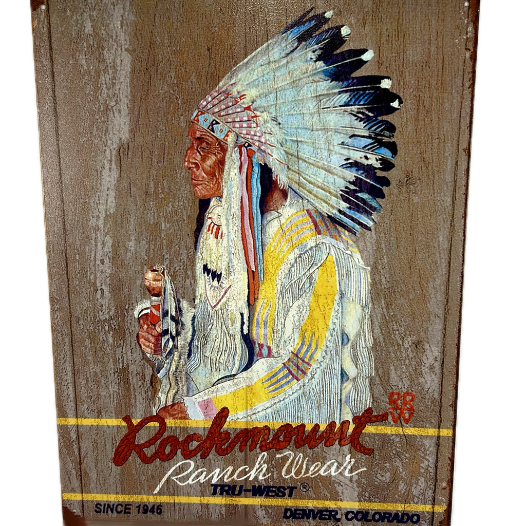 Rockmount Indian Chief Tin Metal Western Sign