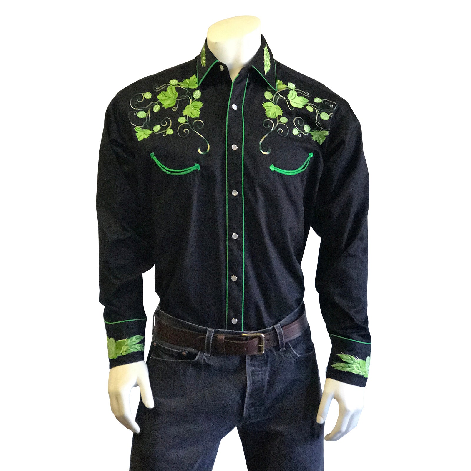 Rockmount Men's Black Vintage Hops Embroidered Western Shirt