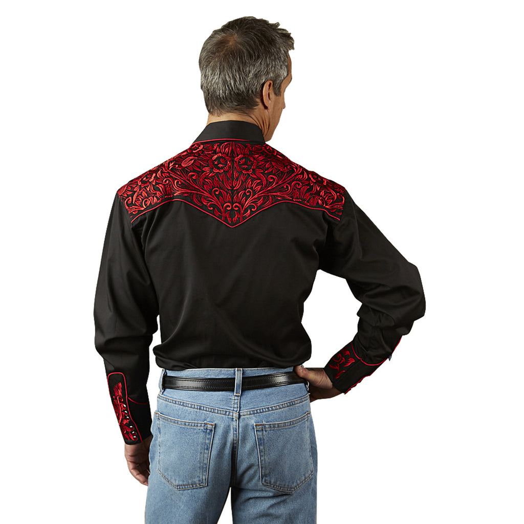 Rockmount Men's Vintage Tooling Black & Red Embroidered Western Shirt